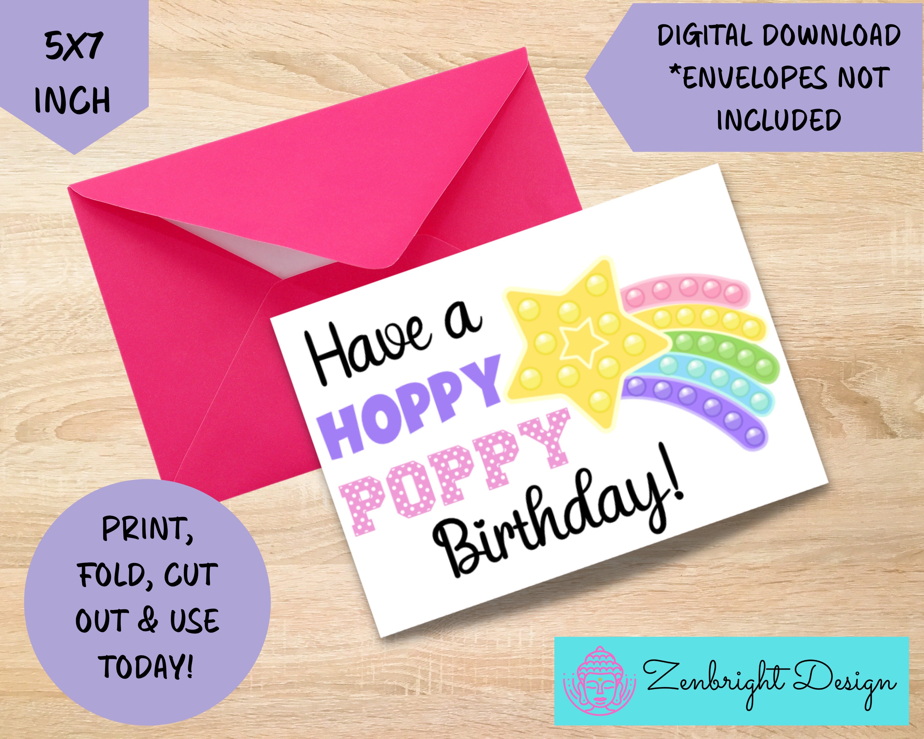 Printable Birthday Card, Pop It Birthday Card, Set of 4 Birthday Cards ...