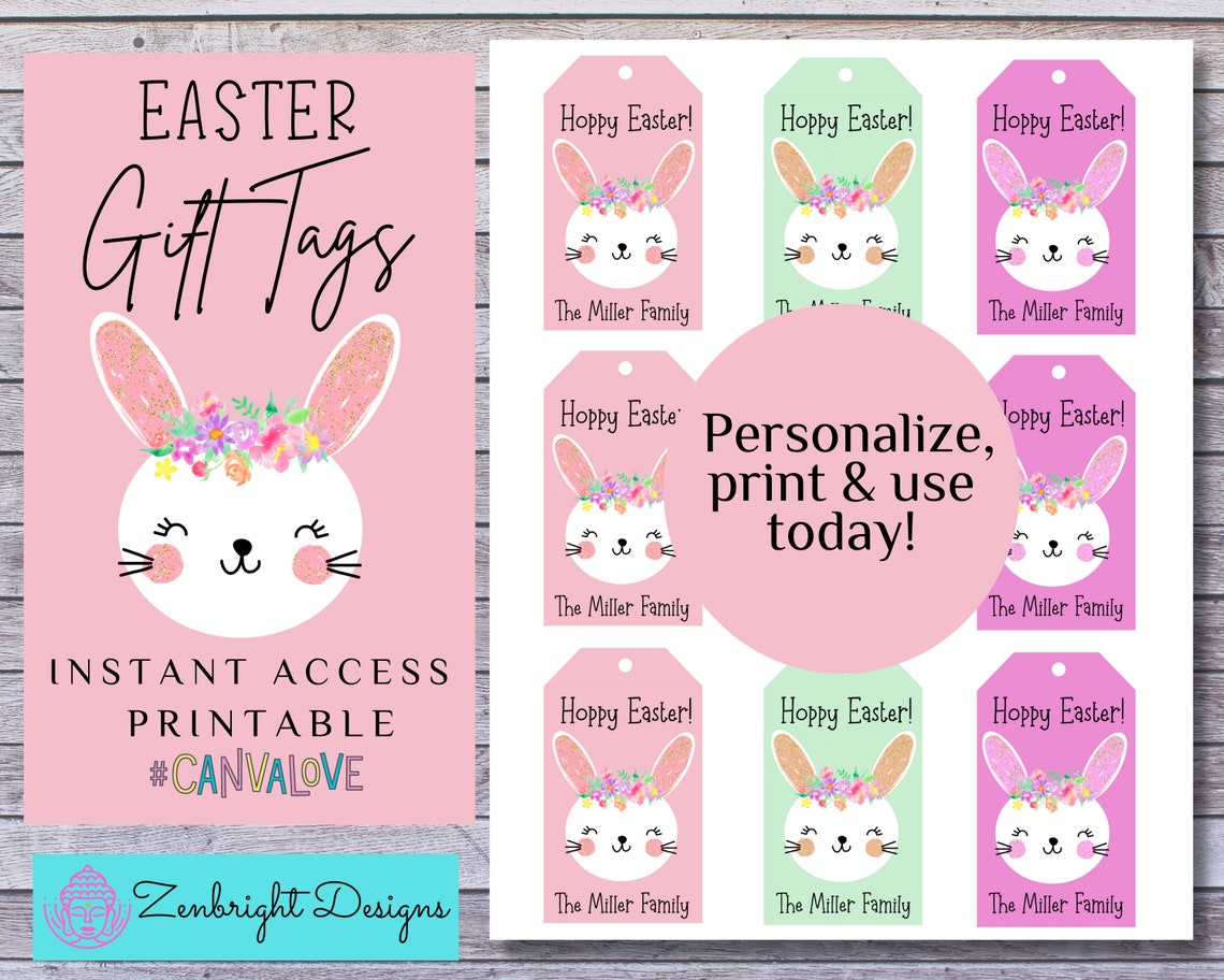 Easter Bunny Gift Tags, Printable Easter Gift Tags, Easter Enclosure ...