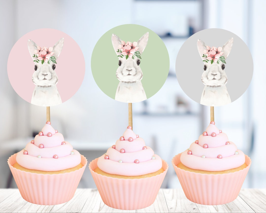 Easter Cupcake Toppers, Easter Bunny Cupcake Toppers, Bunny Cupcake ...