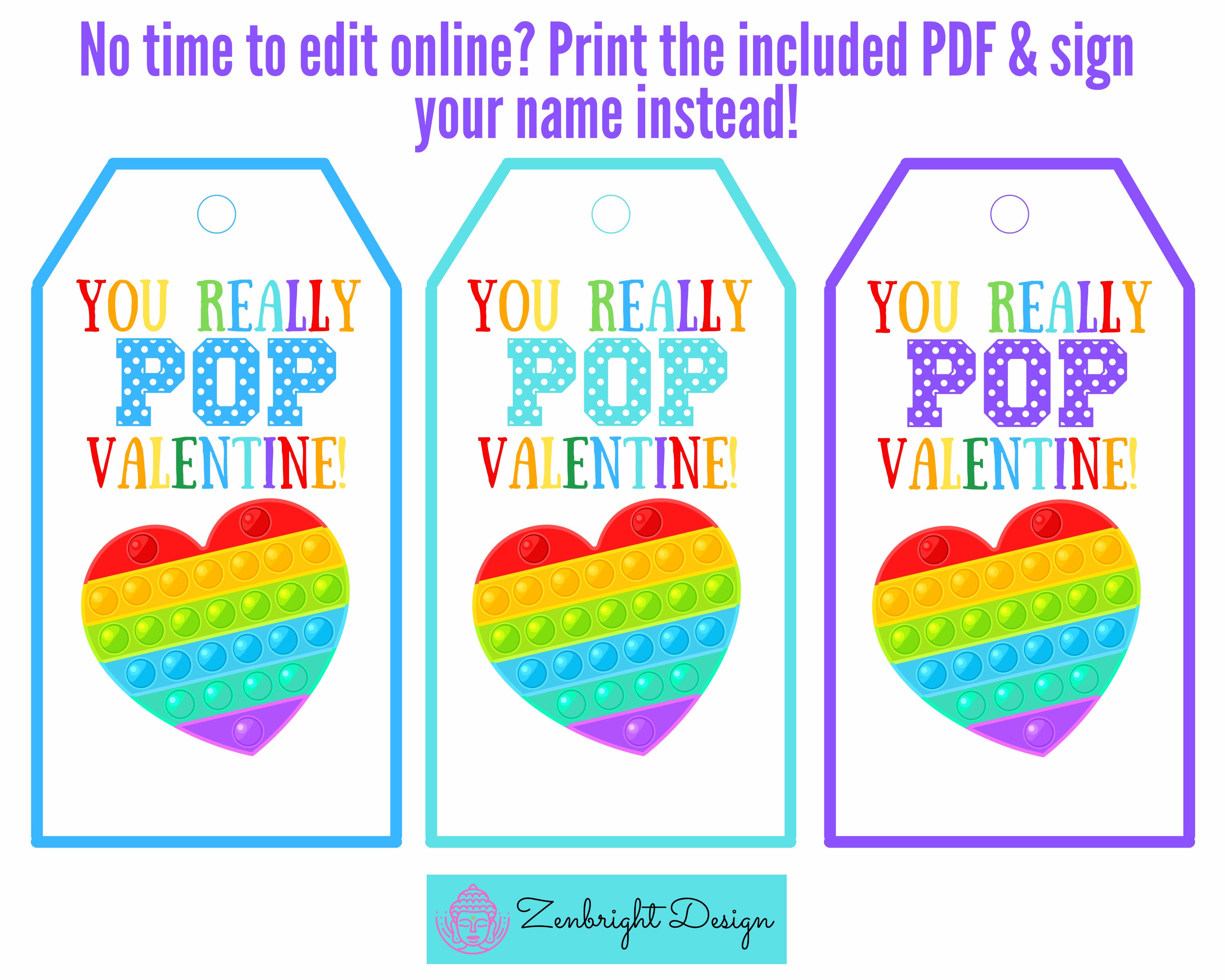 Pop It Valentines, Valentines Gift Tags, Pop It Valentines Gift Tag ...