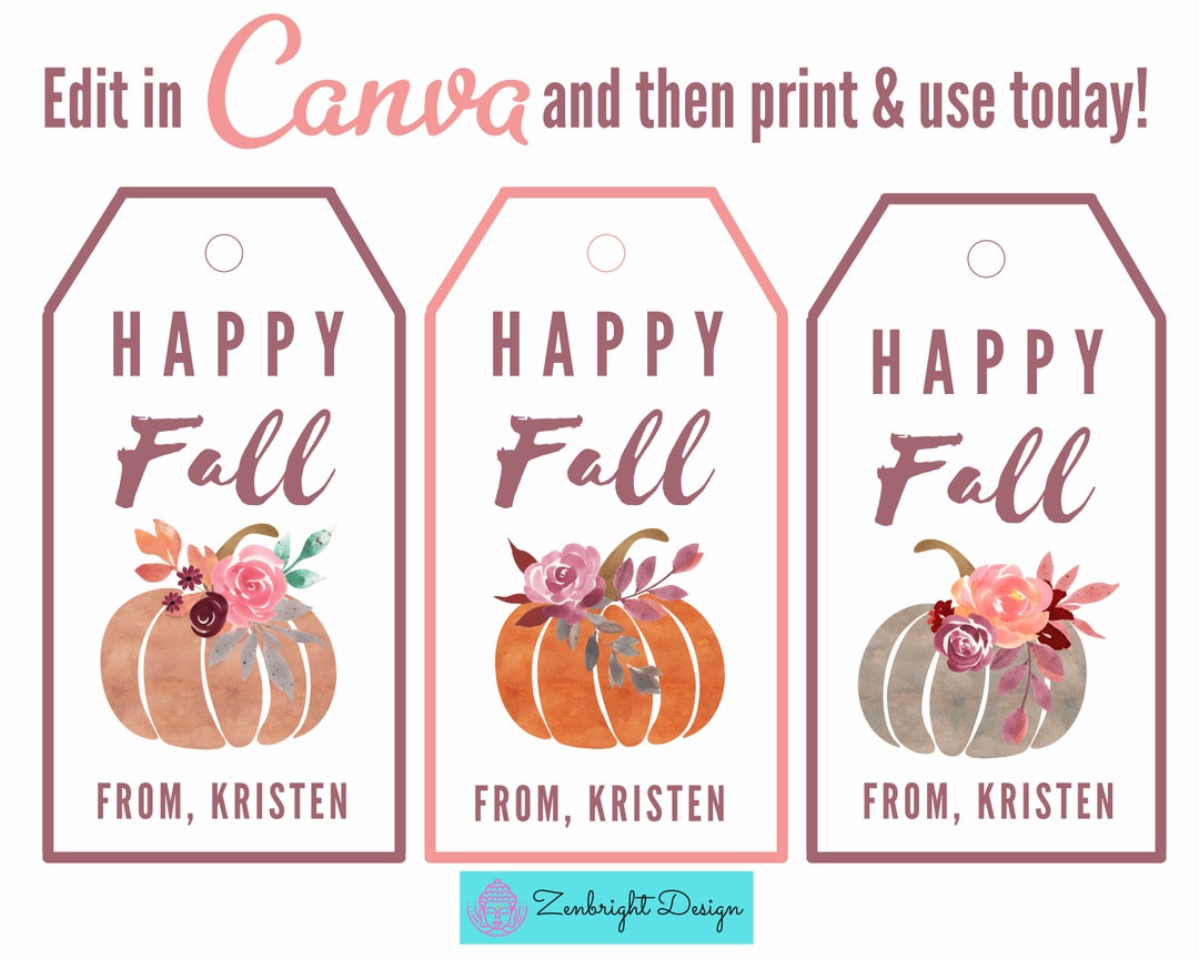 Fall Gift Tags, Happy Fall Pumpkin Gift Tags, Printable Fall Gift Tags ...