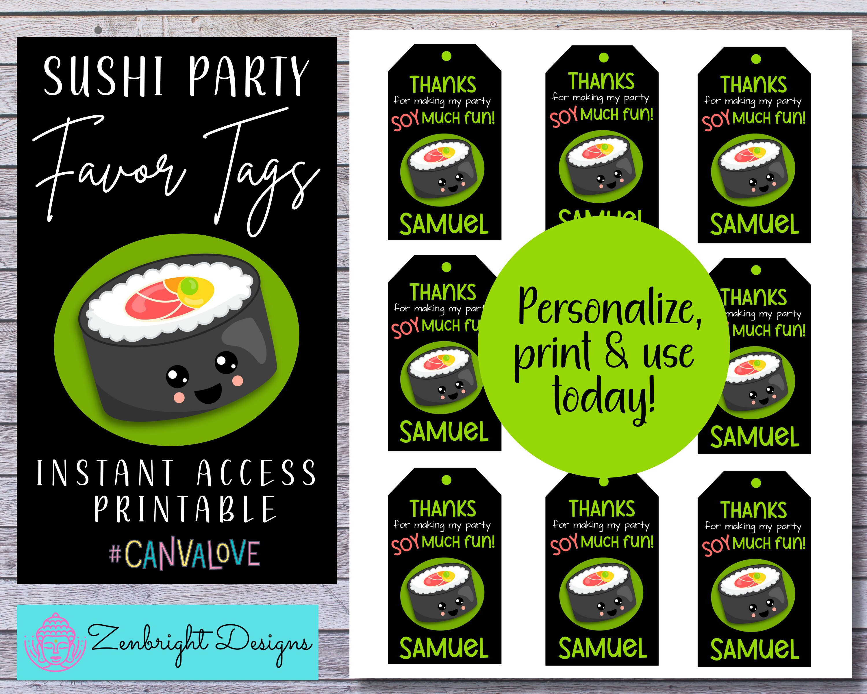 Sushi Birthday Party, Sushi Favor Tags, Kids Sushi Party, Kawaii Sushi ...
