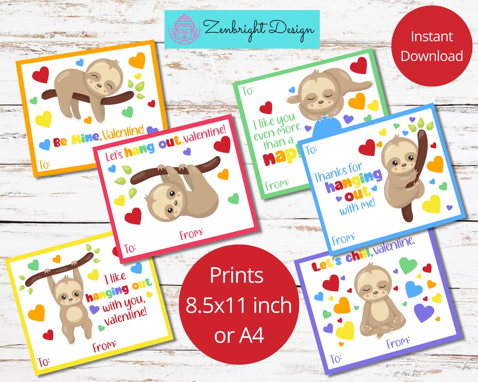 Kids Valentines, Printable Valentines, Sloth Valentine's Day Cards ...