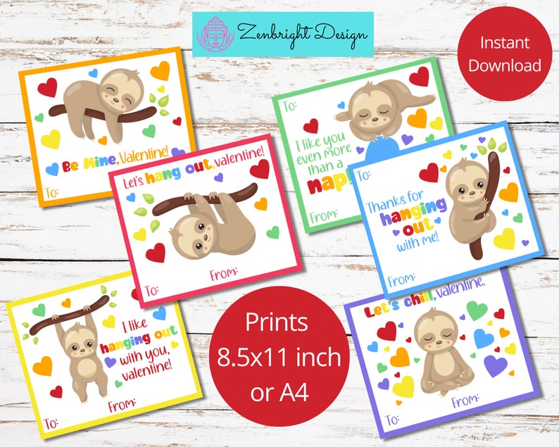 Kids Valentines, Printable Valentines, Sloth Valentine's Day Cards ...