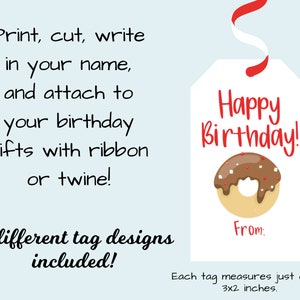 Donuts Gift Tags, Kids Happy Birthday Gift Tags, Donuts, Instant ...