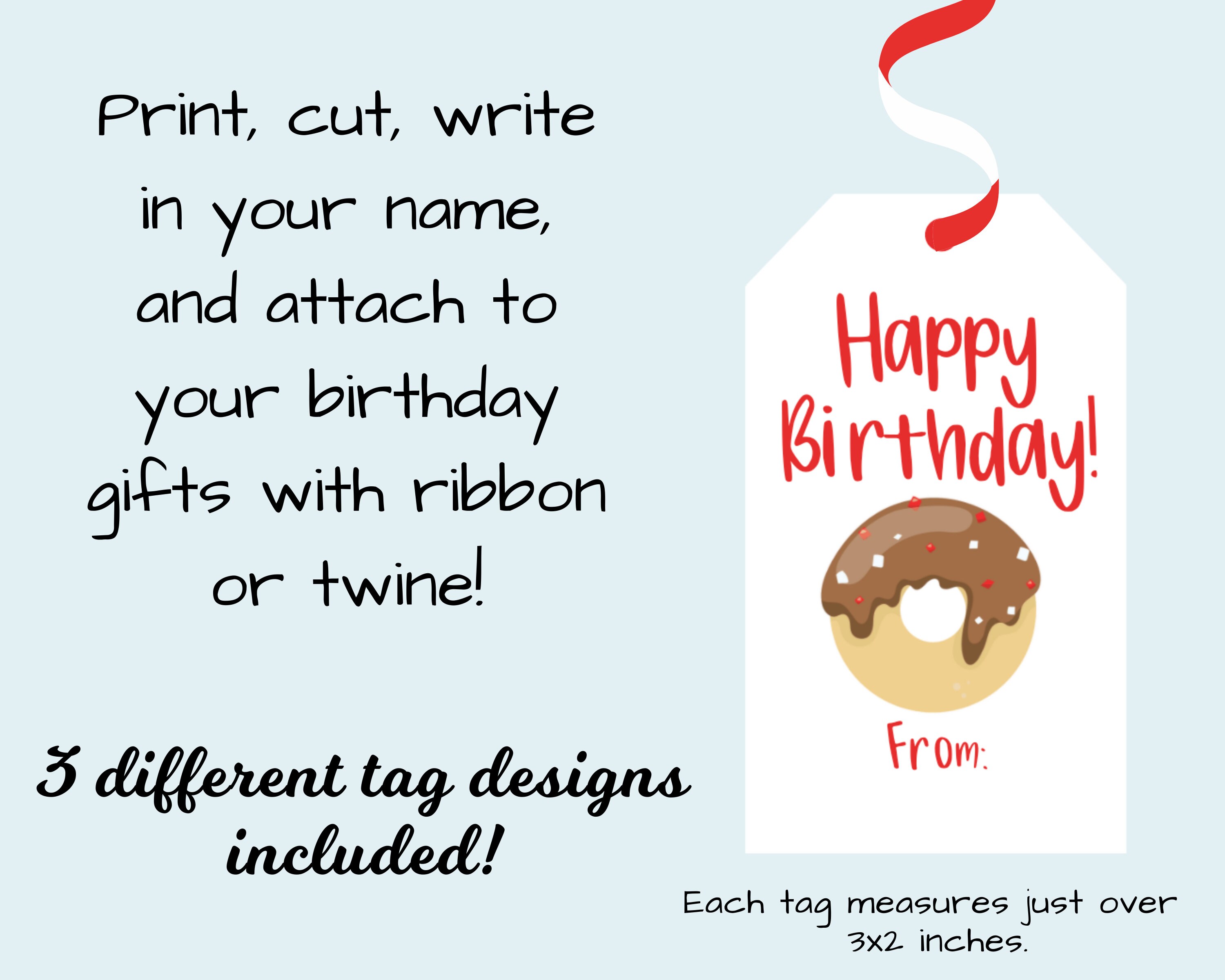 Donuts Gift Tags, Kids Happy Birthday Gift Tags, Donuts, Instant ...