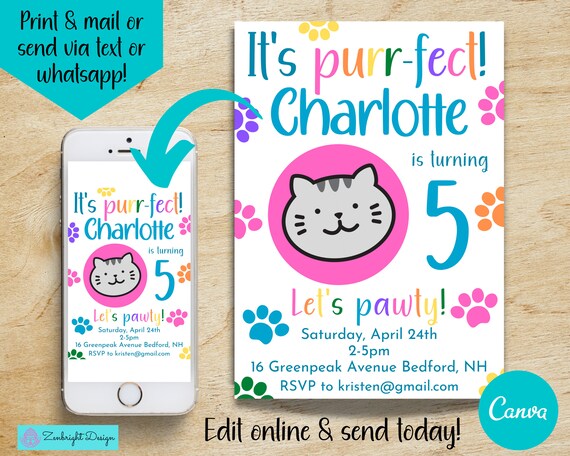 Kitten Party Invitation Cat Party Invitation Kitten | Etsy