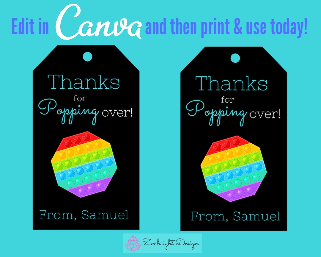 Party Favor Tags, Fidget Toy Birthday Party, Pop It Party, Black, Boys ...