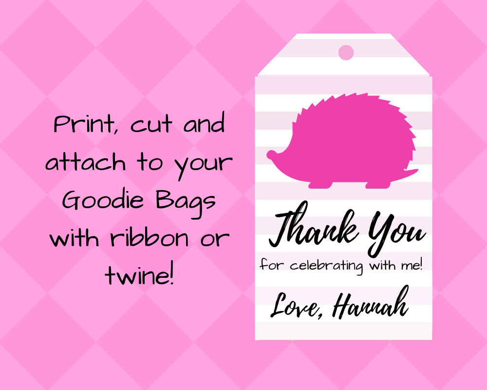 Editable Hedgehog Favor Tags, Girls Pink Hedgehog Birthday Party ...