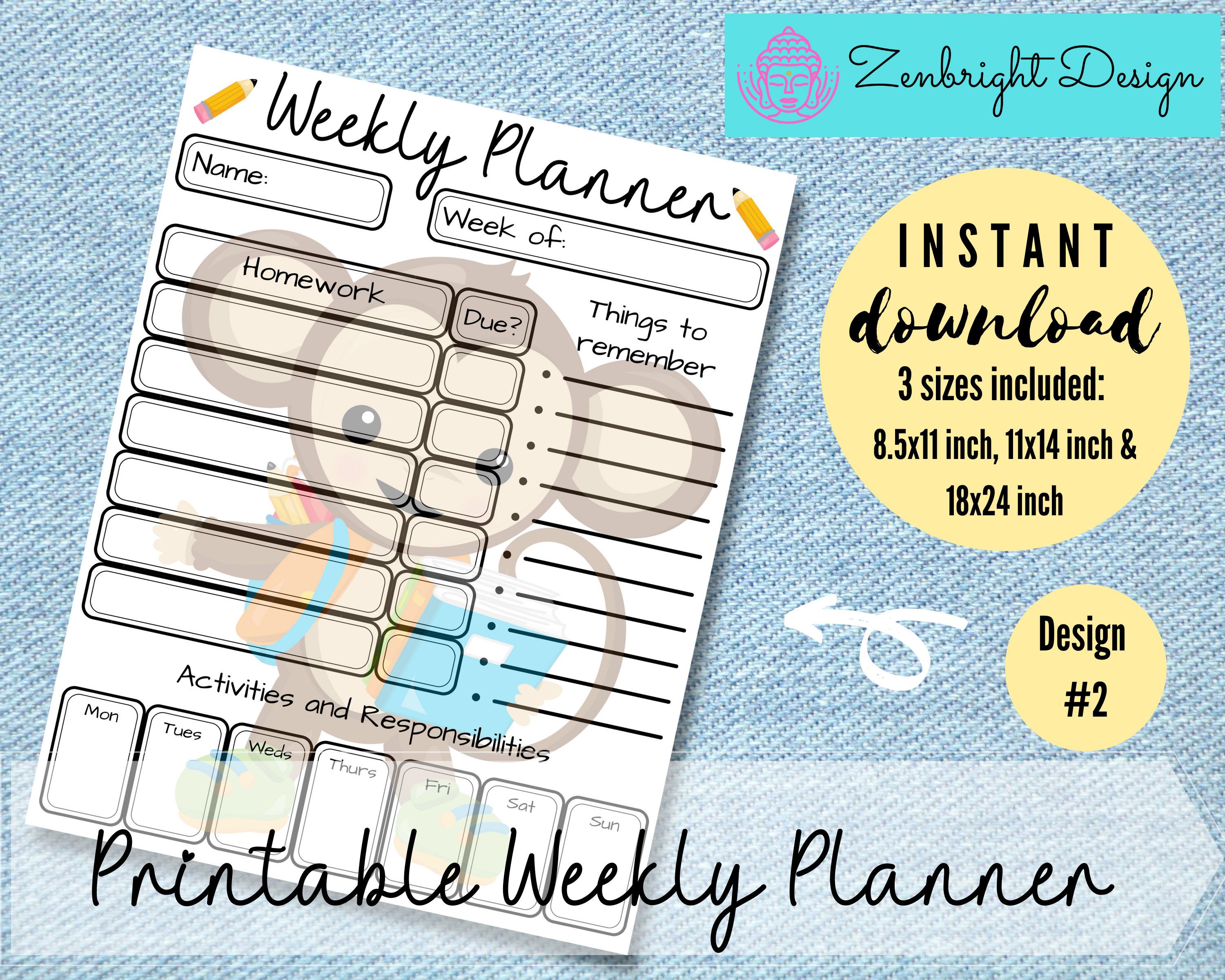 Kids Weekly School Planner Printable, Instant Download, Elementary ...