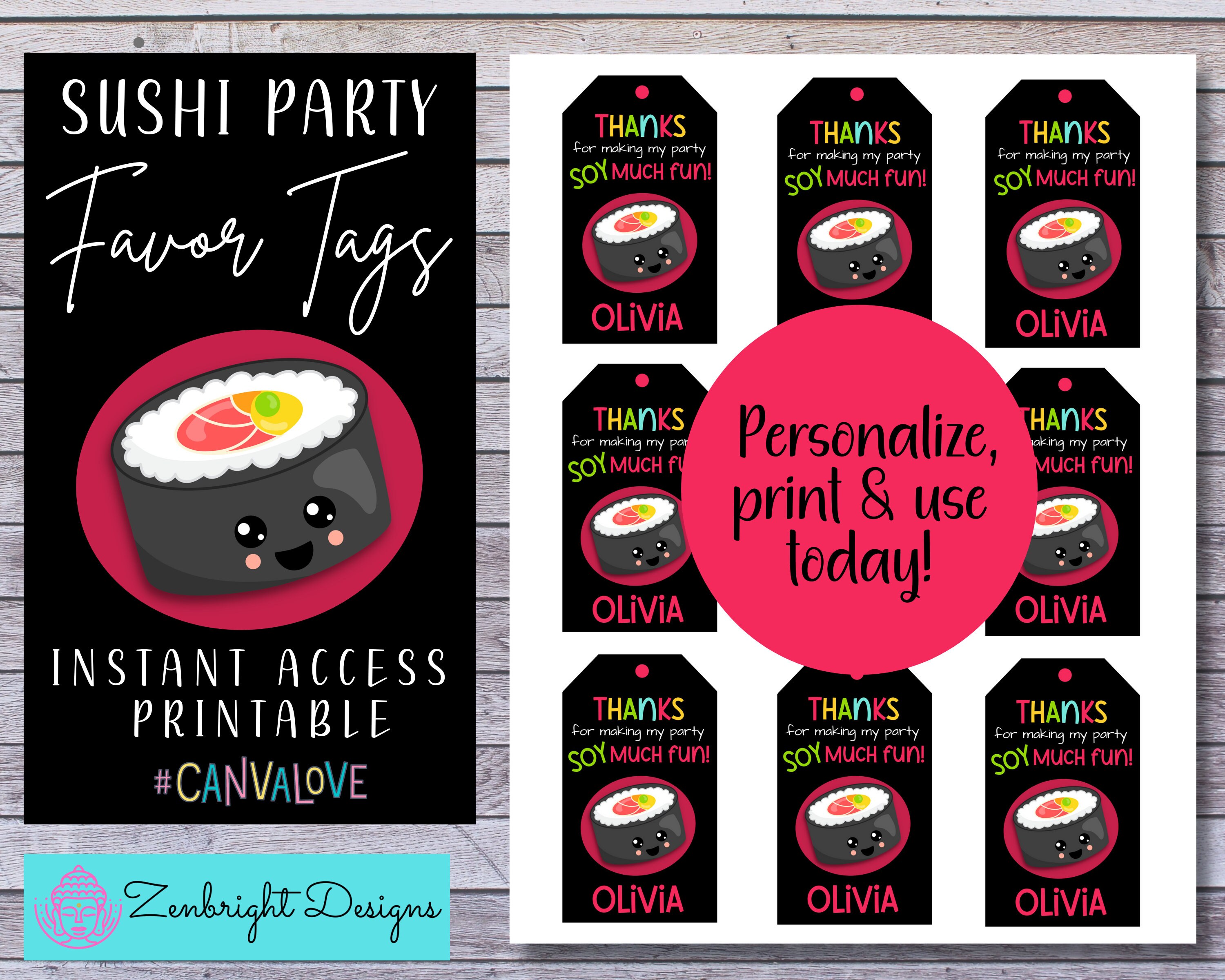 Sushi Birthday Party, Sushi Favor Tags, Kids Sushi Party, Kawaii Sushi ...