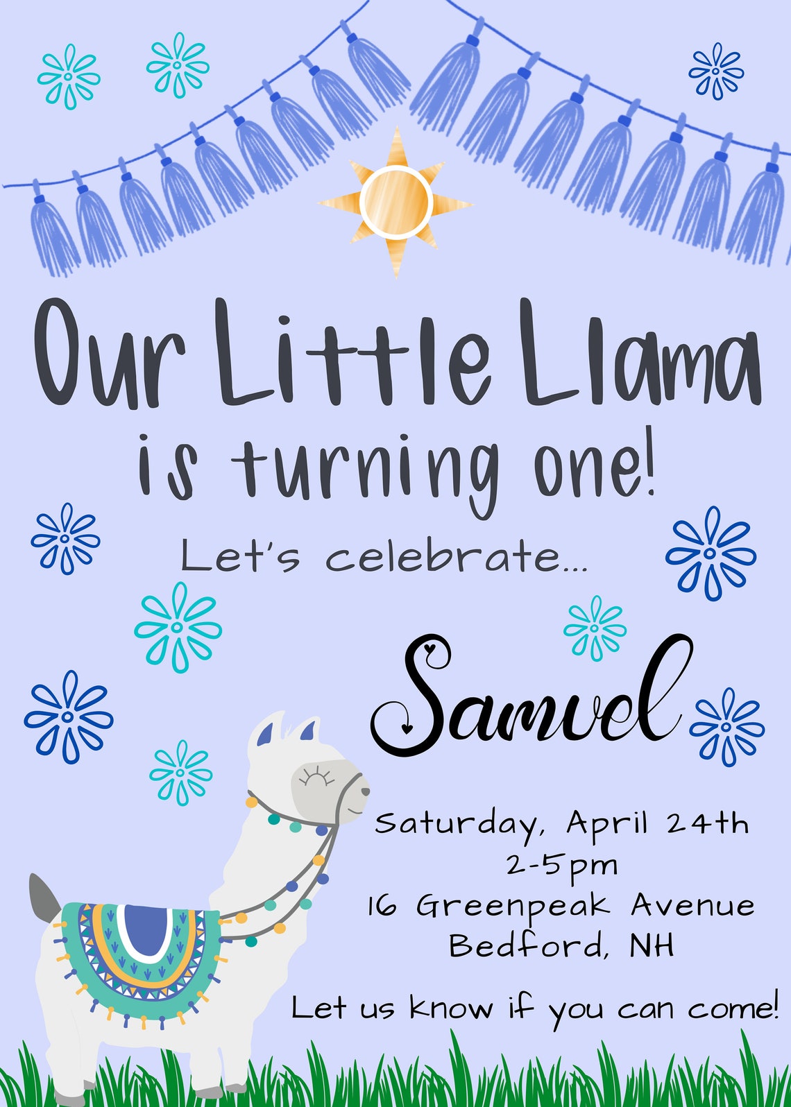 Editable Llama Birthday Party Invitation, Blue Llama Birthday Party ...
