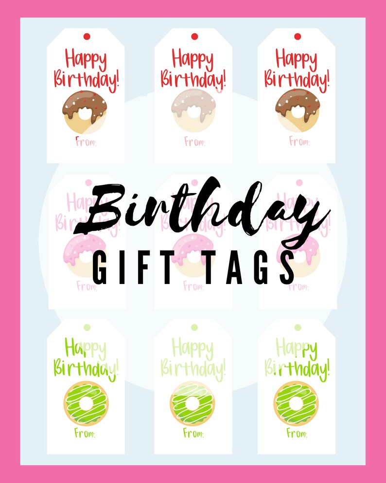Donuts Gift Tags, Kids Happy Birthday Gift Tags, Donuts, Instant ...
