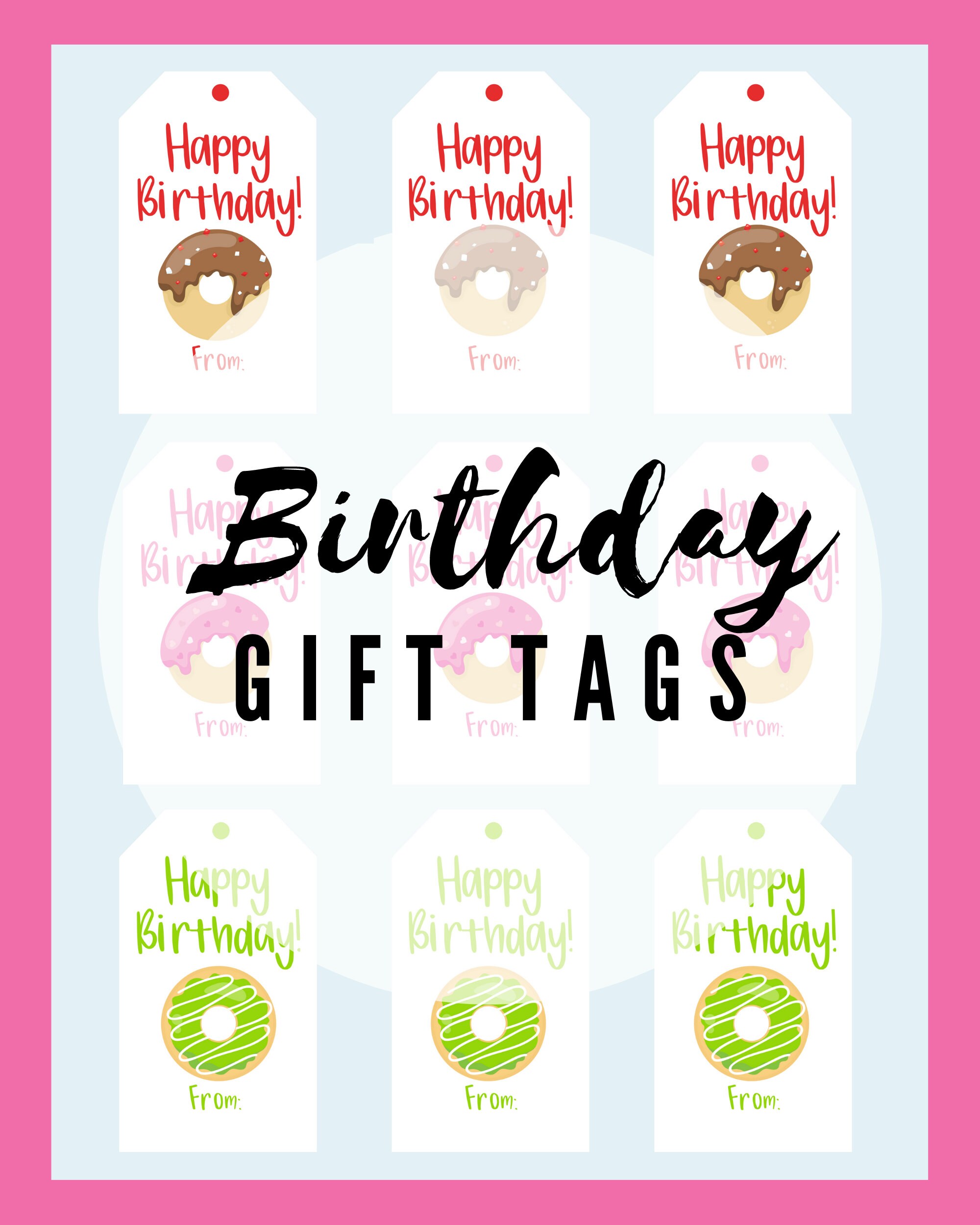 Donuts Gift Tags, Kids Happy Birthday Gift Tags, Donuts, Instant ...