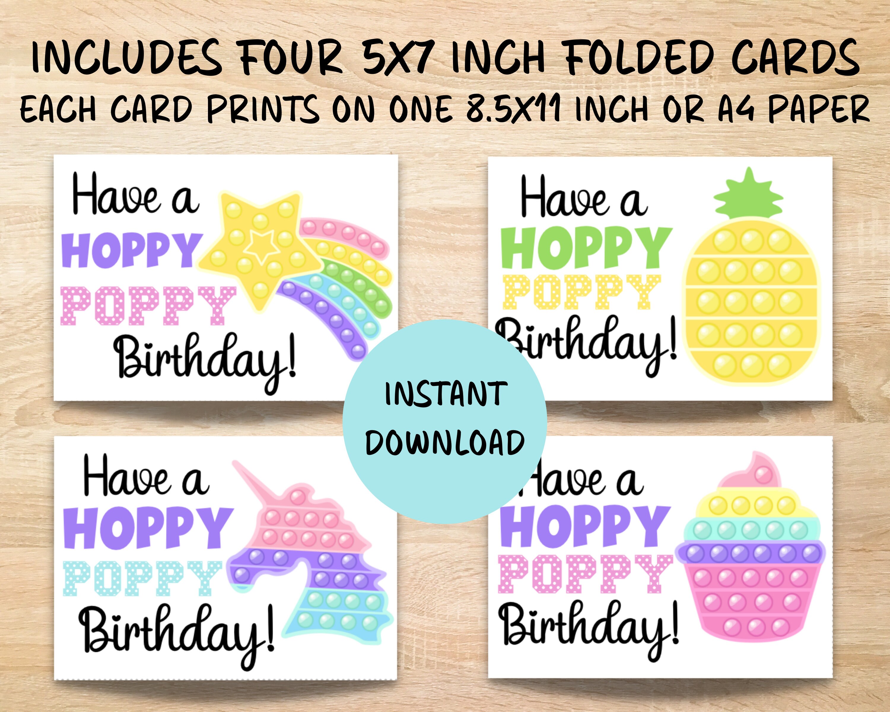 Printable Birthday Card, Pop It Birthday Card, Set of 4 Birthday Cards ...