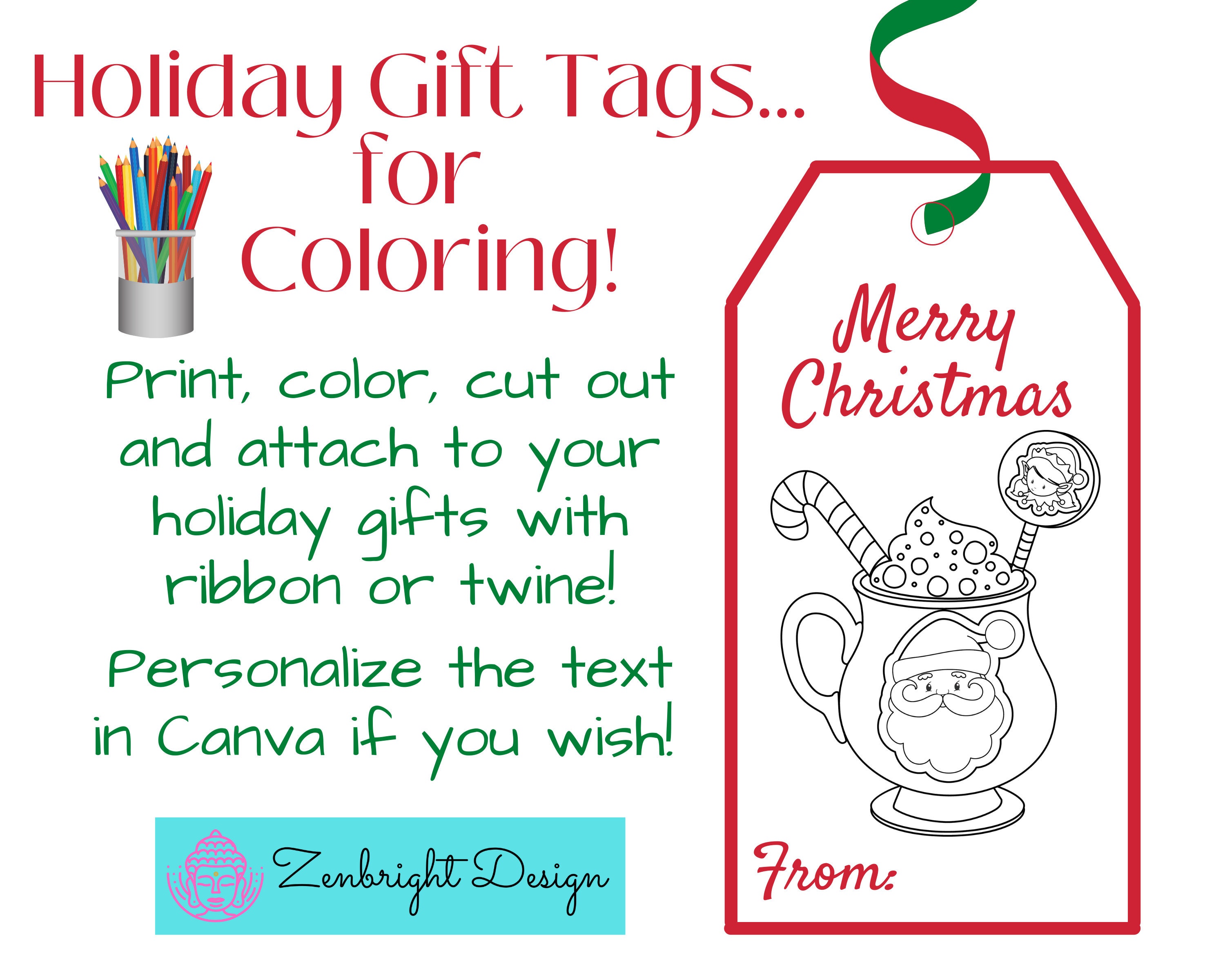 Coloring Christmas Gift Tags, Kids Cocoa Gift Tags, Gift Tags to Color ...