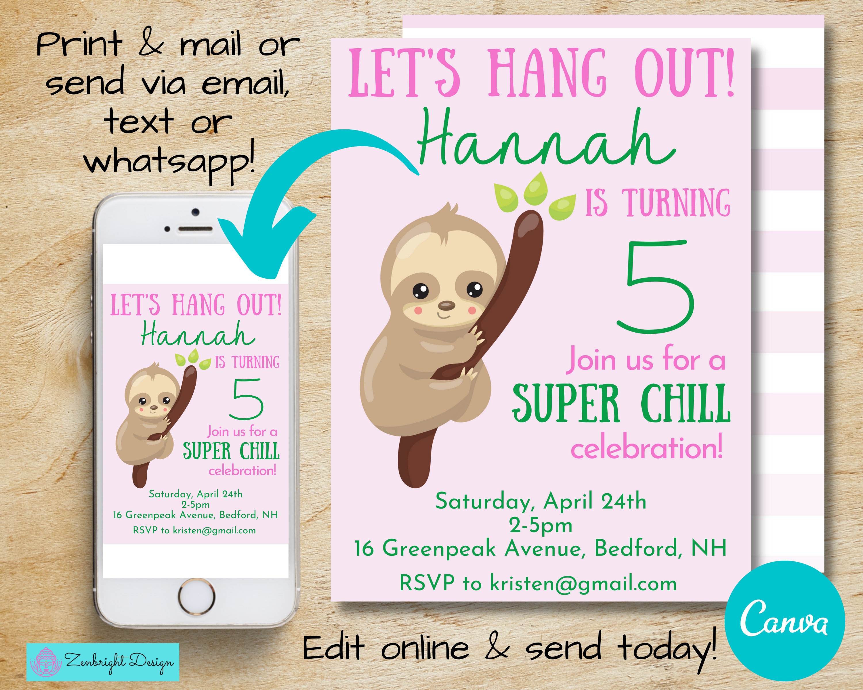 Sloth Birthday Party Invitation, Kids Sloth Invitation, Sloth Party ...