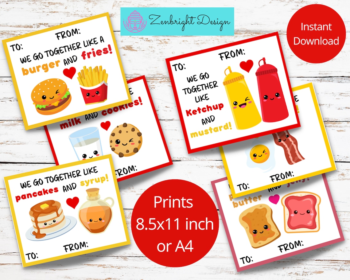 Kids Valentines, Printable Valentines, Kawaii Food Valentines, Kids ...