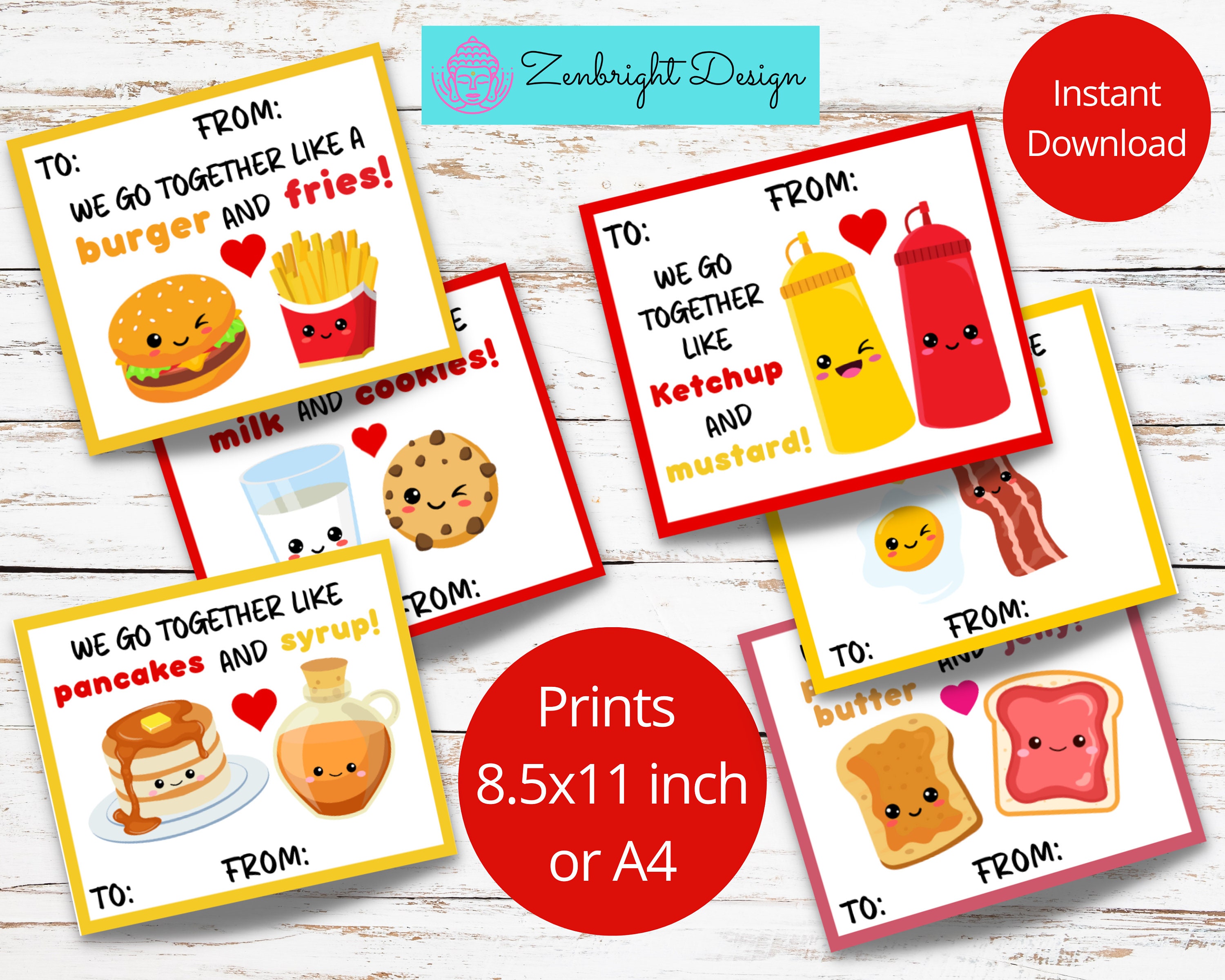 Kids Valentines, Printable Valentines, Kawaii Food Valentines, Kids ...