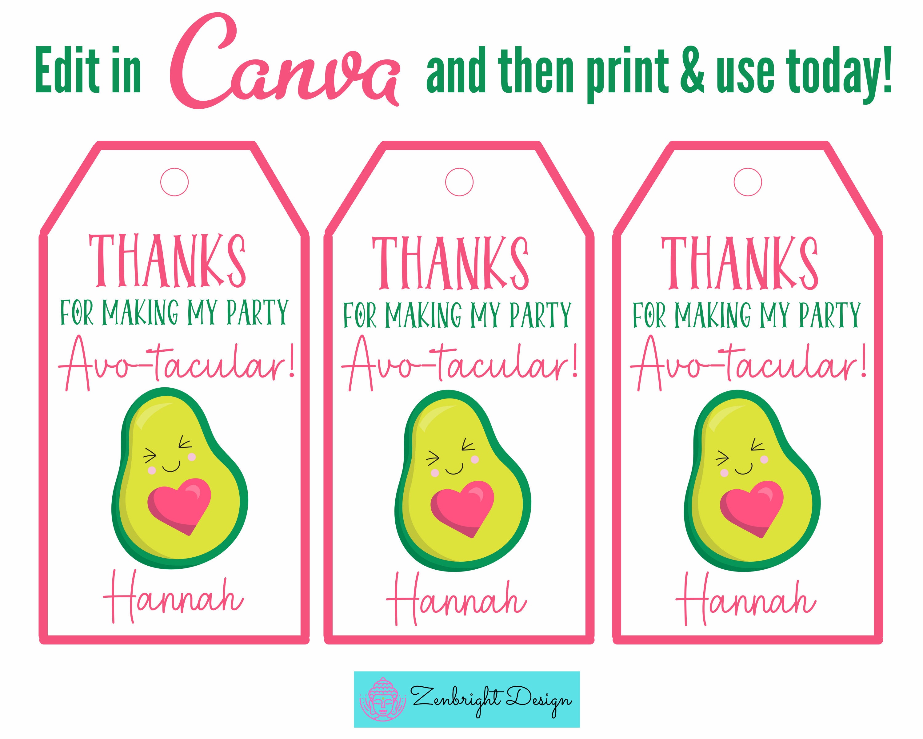 Avocado Favor Tags, Kids Avocado Birthday, Kawaii Avocado Favor Tags ...