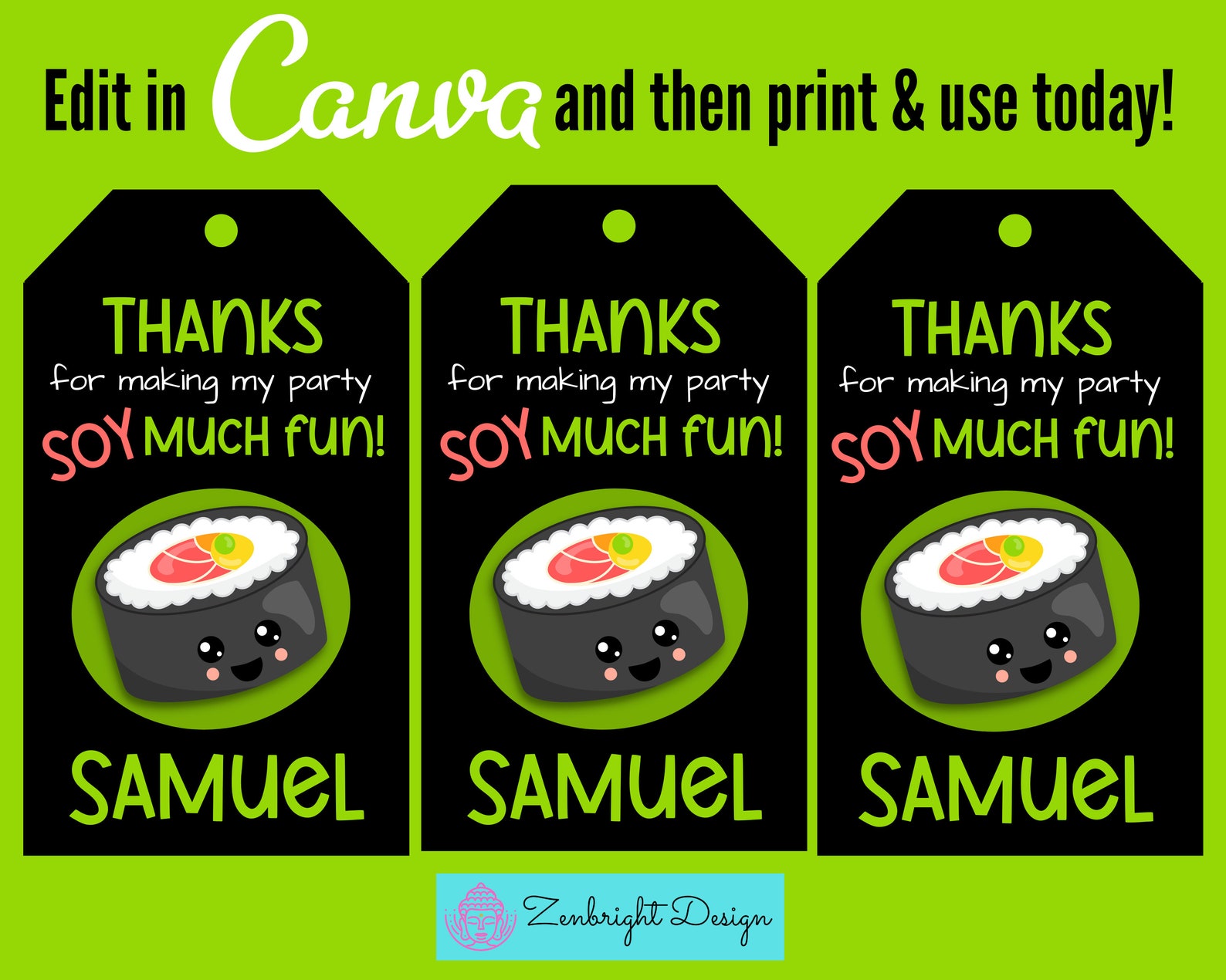 Sushi Birthday Party, Sushi Favor Tags, Kids Sushi Party, Kawaii Sushi ...