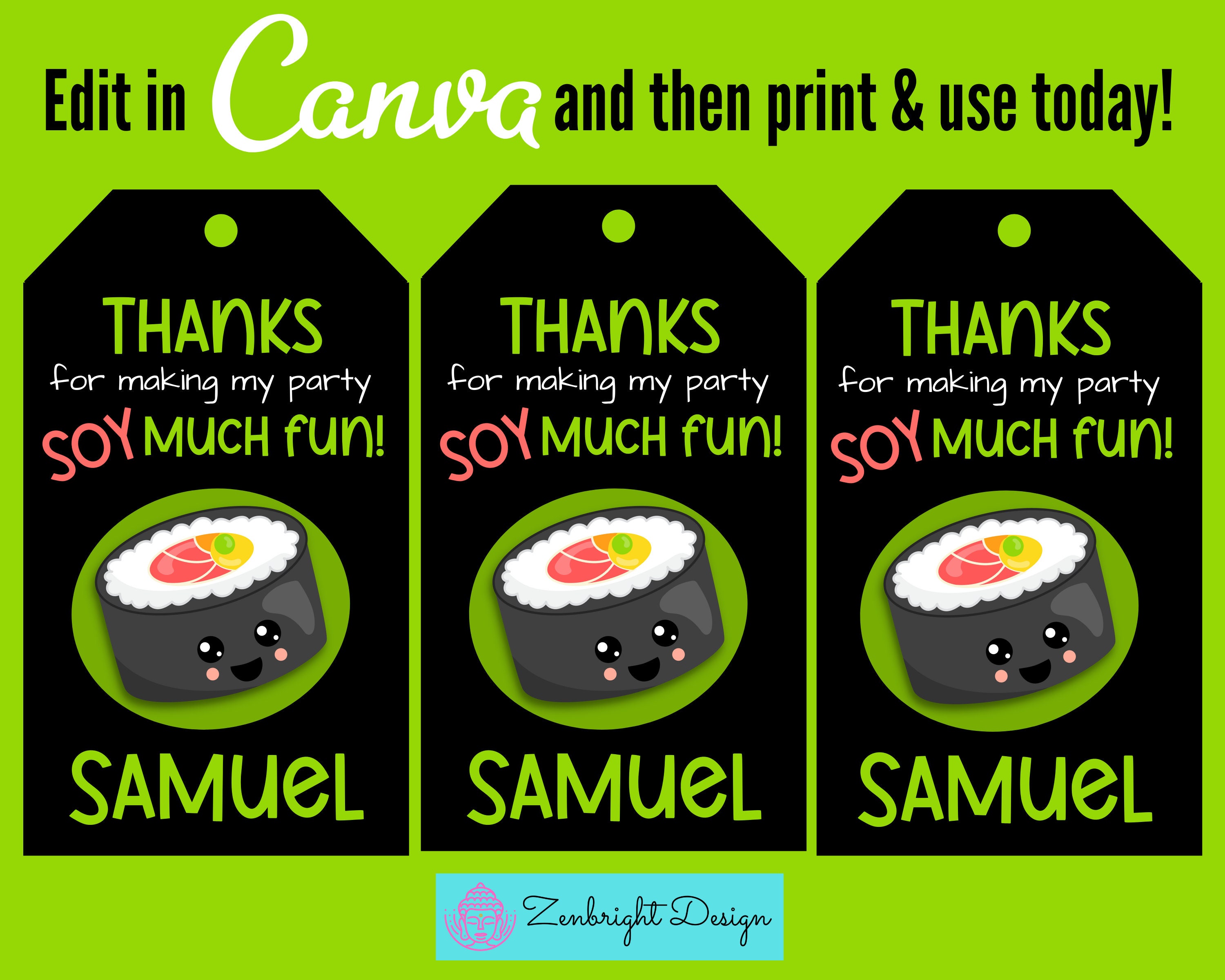 Sushi Birthday Party, Sushi Favor Tags, Kids Sushi Party, Kawaii Sushi ...