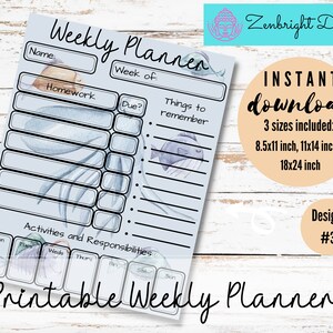 Kids Weekly School Planner Printable, Kids Homework Planner, Instant ...