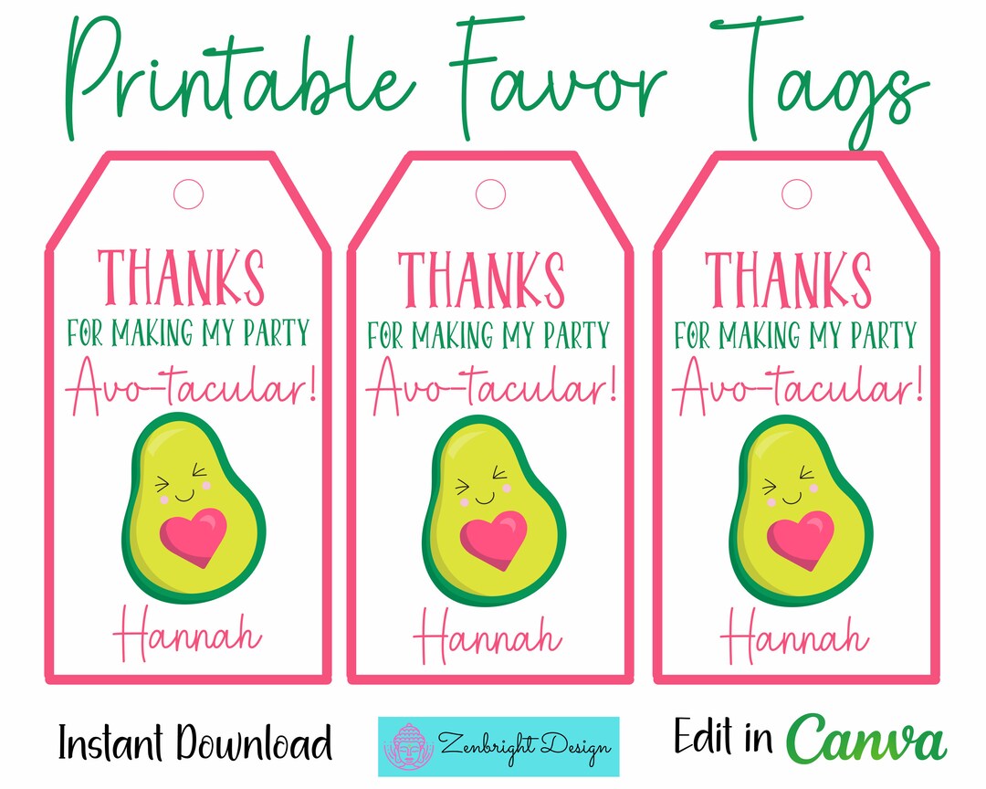 Avocado Favor Tags, Kids Avocado Birthday, Kawaii Avocado Favor Tags ...