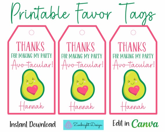 Avocado Favor Tags Kids Avocado Birthday Kawaii Avocado - Etsy