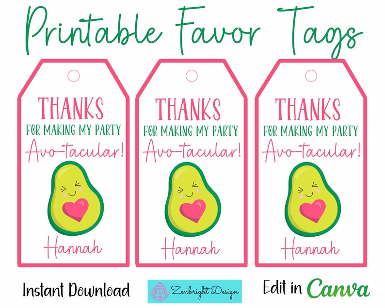 Avocado Favor Tags, Kids Avocado Birthday, Kawaii Avocado Favor Tags ...
