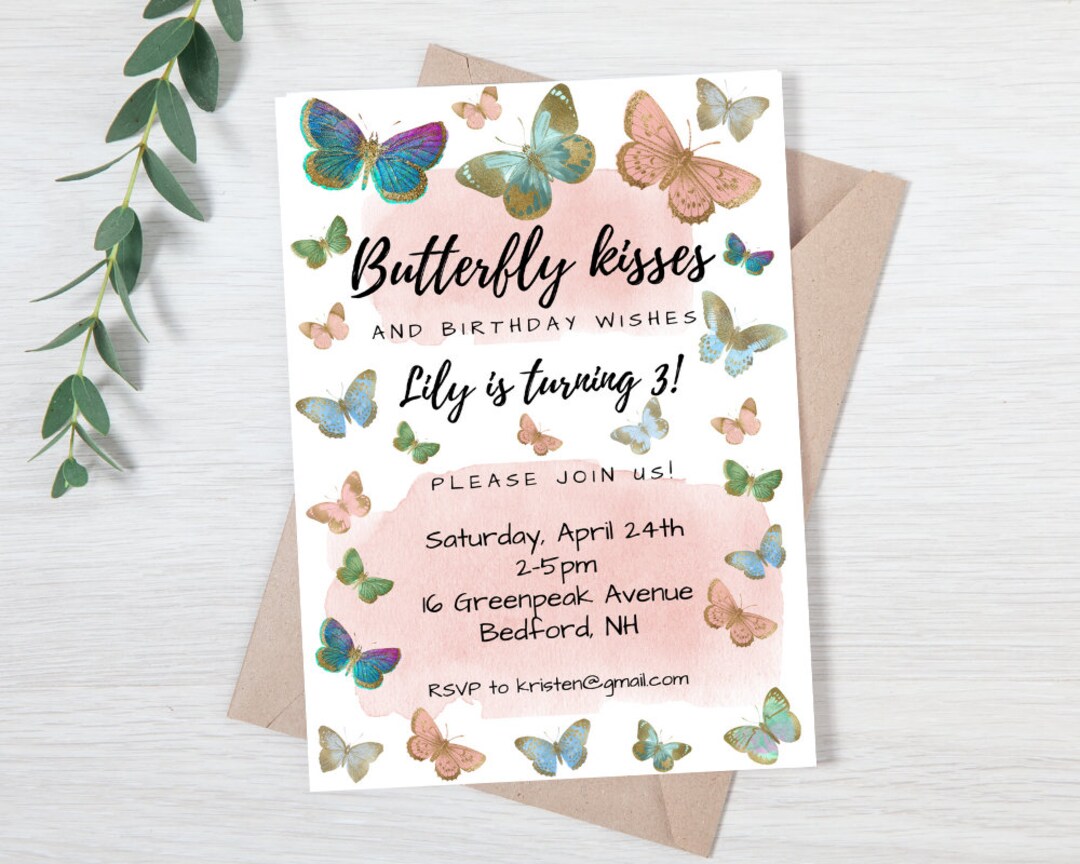 Butterfly Party Invitation, Butterfly Photo Invitation, Girls Butterfly ...
