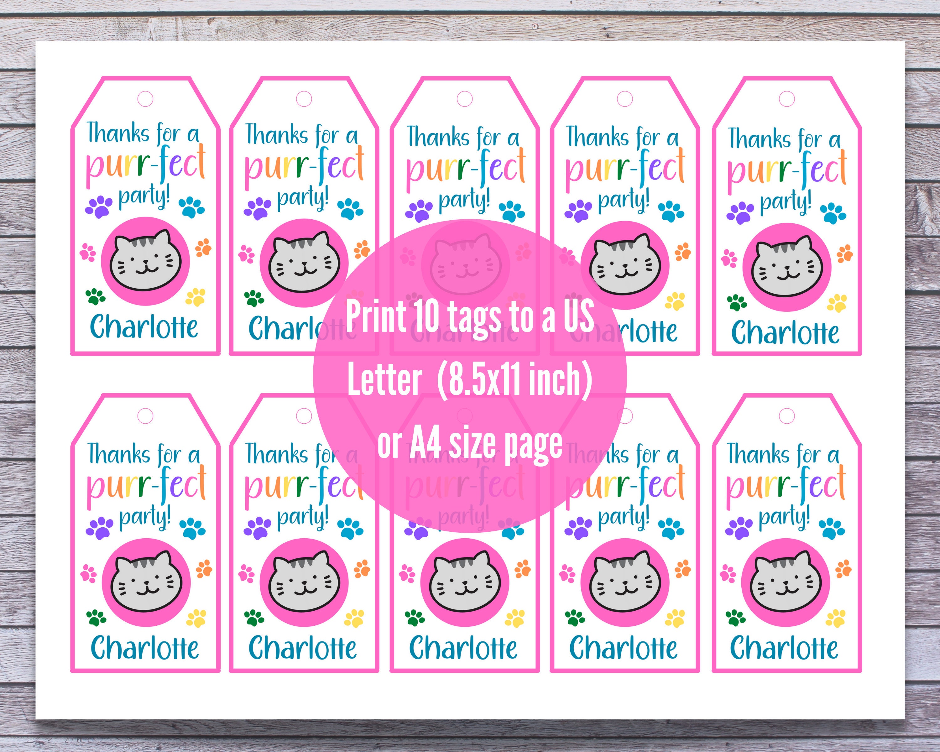 Cat Party Favor Tags, Cat Birthday, Kawaii Kitten Favor Tags, Editable ...