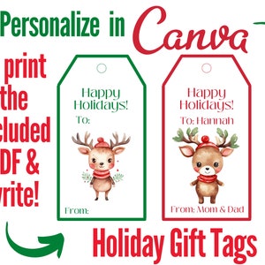 Christmas Gift Tags, Reindeer Gift Tags, Editable Gift Tags, Printable ...