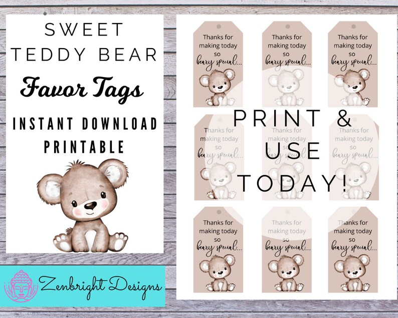 Teddy Bear Favor Tags Teddy Bear Baby Shower Teddy Bear - Etsy