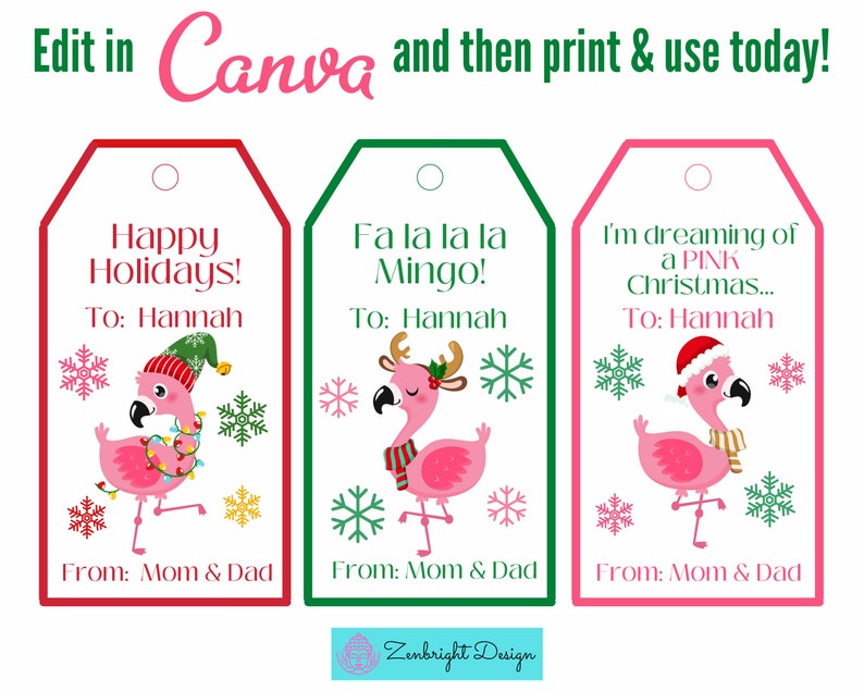 Editable Christmas Gift Tags, Tropical Christmas, Holiday Gift Tags ...