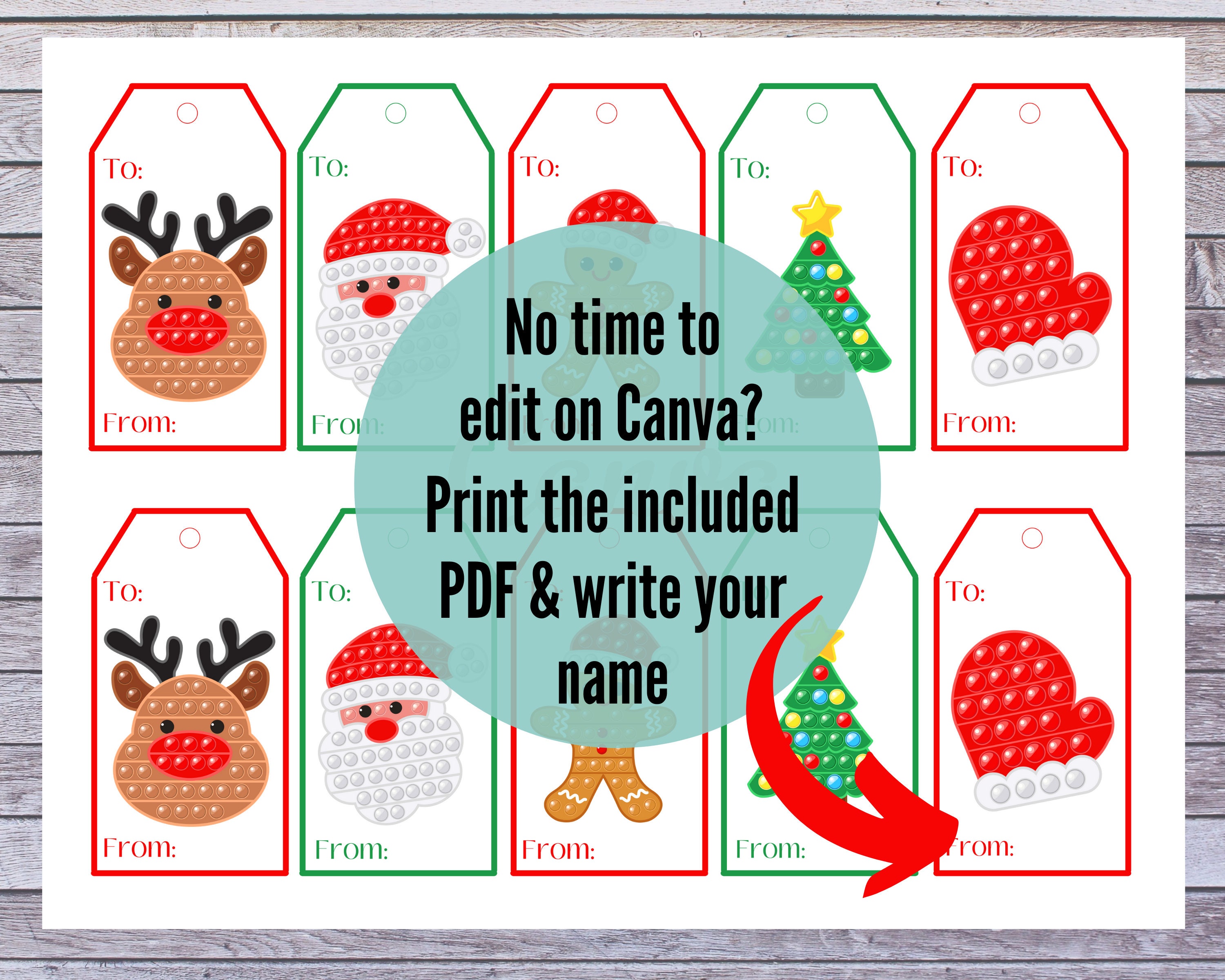 Editable Christmas Gift Tags, Pop It Christmas Gift Tags, Fidget Toy ...
