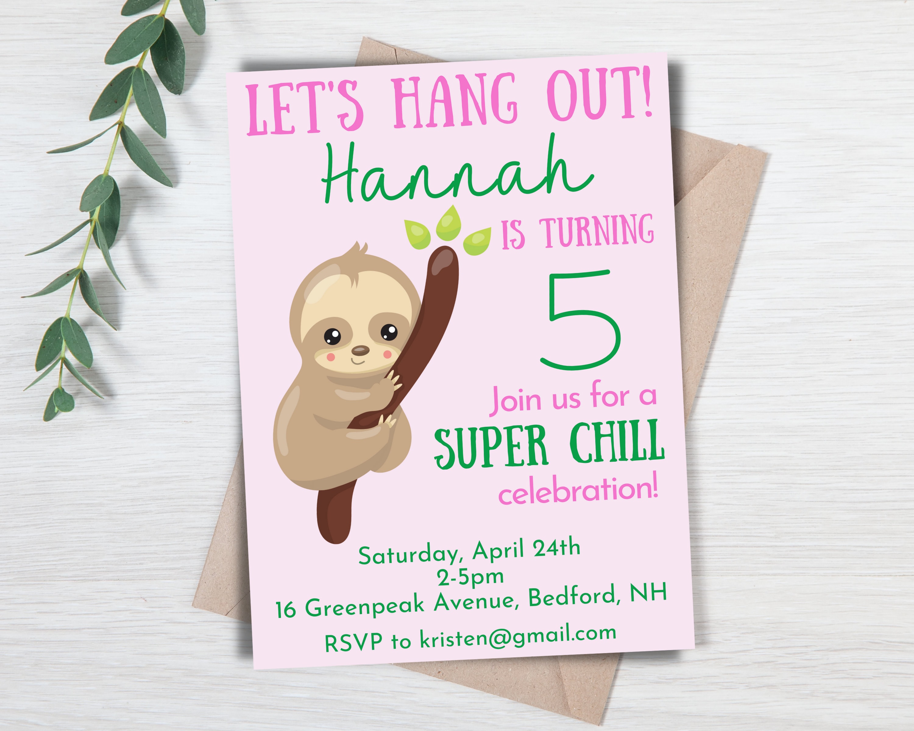Sloth Birthday Party Invitation, Kids Sloth Invitation, Sloth Party ...