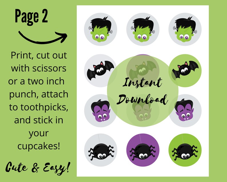 Halloween Cupcake Toppers, Kid's Halloween Party Treats, Halloween ...