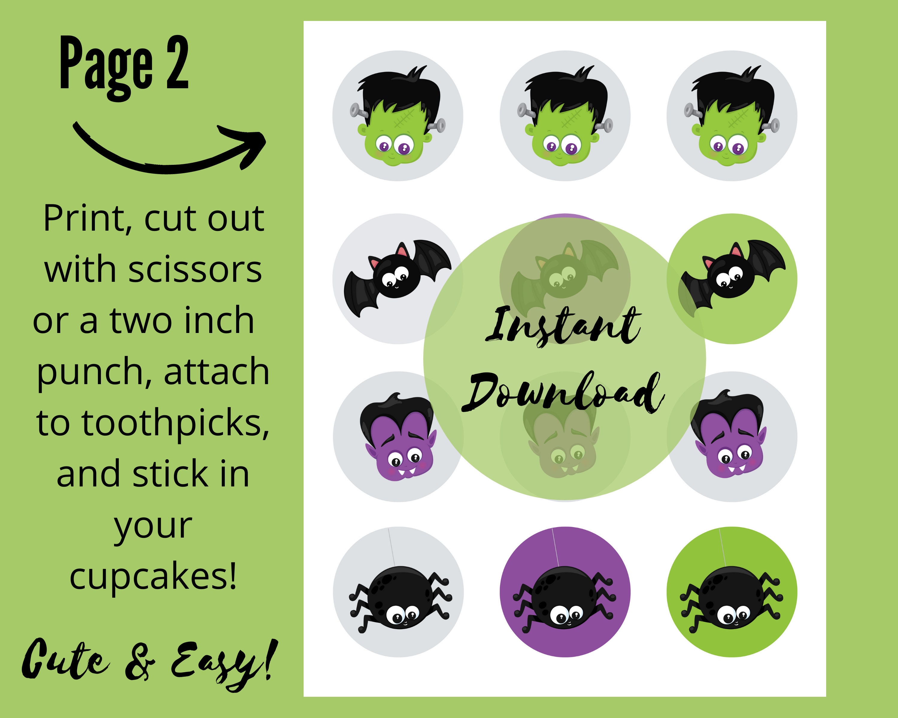 Halloween Cupcake Toppers, Kid's Halloween Party Treats, Halloween ...