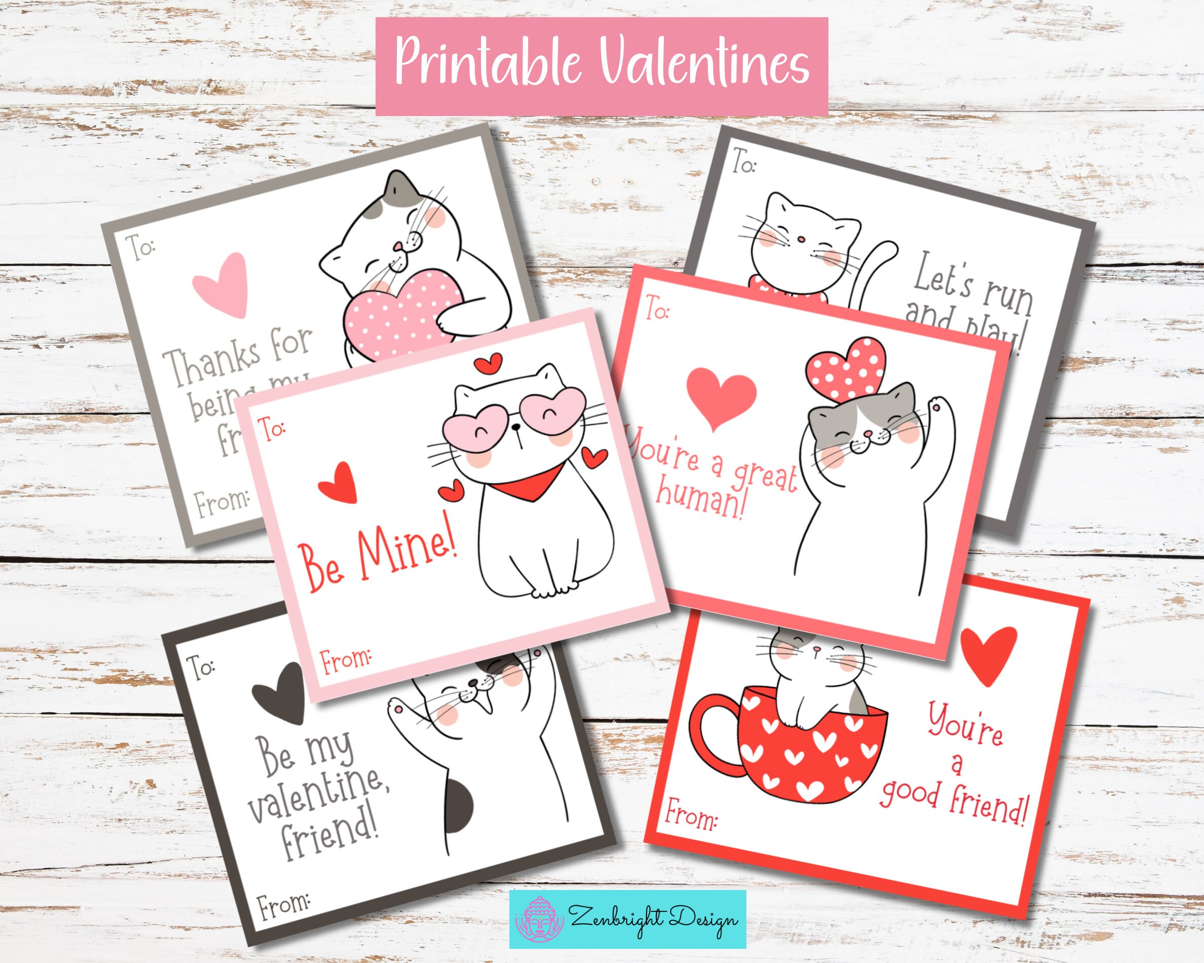 Kids Valentines, Printable Valentines, Cat Valentine's Day Cards, Cat ...