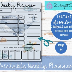 Kids Weekly School Planner Printable, Kids Homework Planner, Instant ...