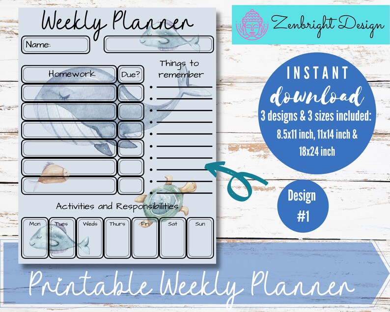 Kids Weekly School Planner Printable, Kids Homework Planner, Instant ...