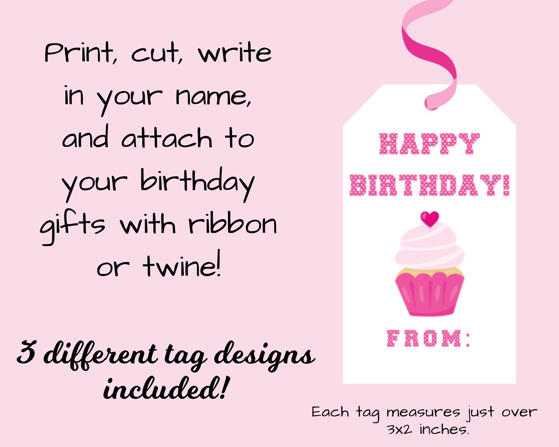 Cupcake Gift Tags, Kids Happy Birthday Gift Tags, Printable Birthday ...