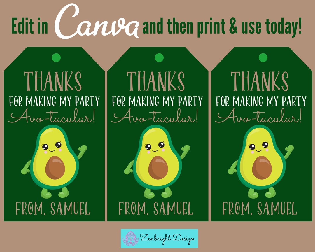 Avocado Favor Tags, Kids Avocado Birthday, Kawaii Avocado Favor Tags ...
