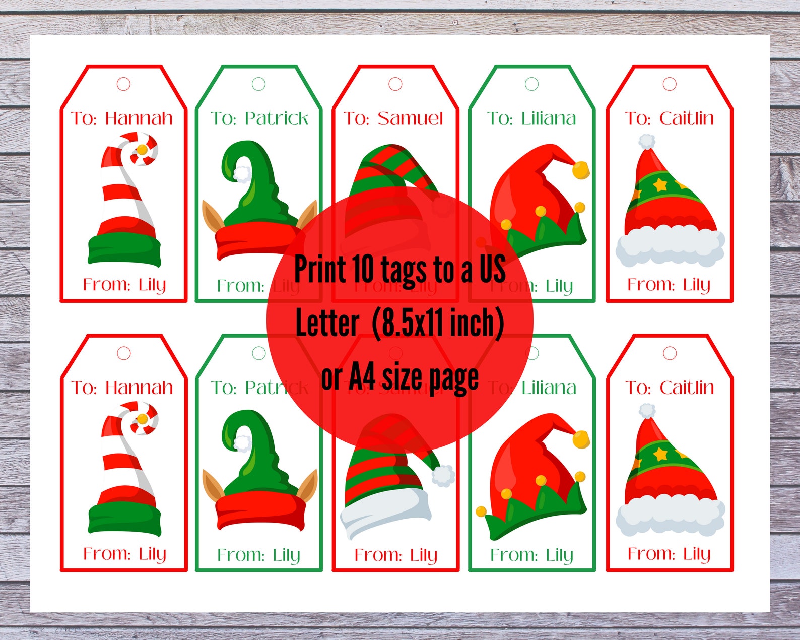 Christmas Gift Tags, Editable Elf Gift Tags, Elf Hat Christmas Gift ...
