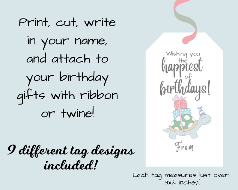 Kids Happy Birthday Gift Tags, Instant Download, Printable, Digital ...