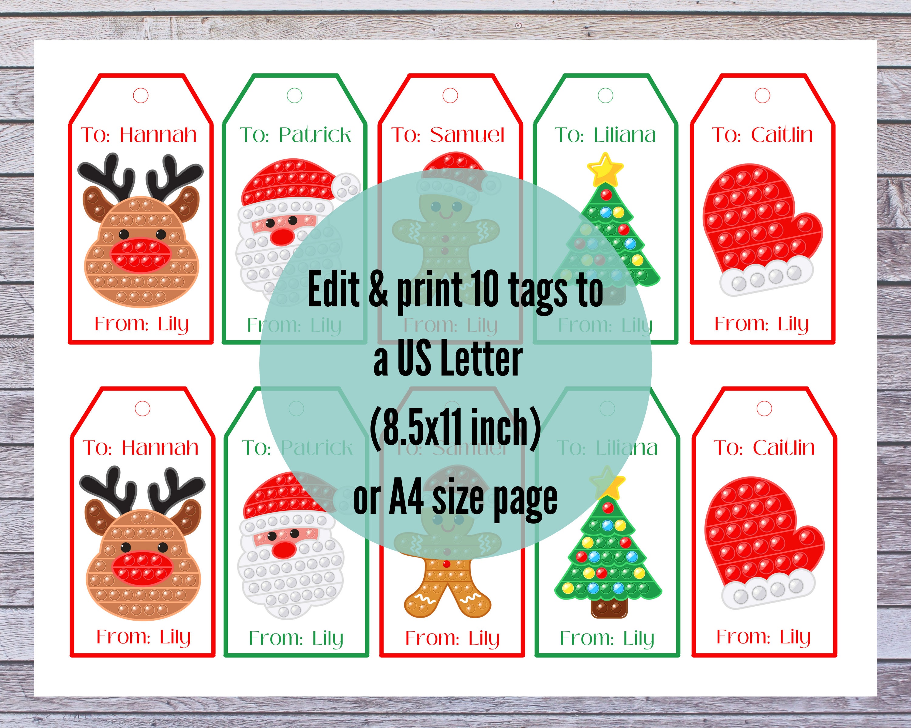 Editable Christmas Gift Tags, Pop It Christmas Gift Tags, Fidget Toy ...