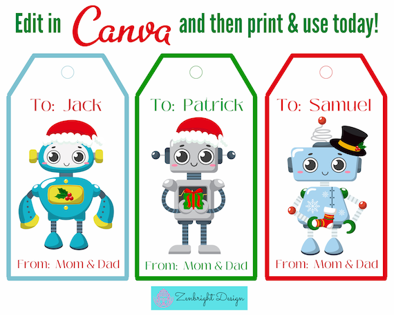 Robot Printable Gift Labels Template