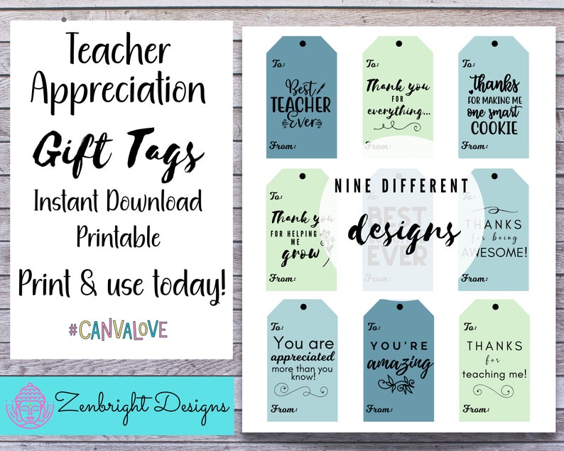 Teacher Appreciation Gift Tags, Teacher Thank You, Teacher Gift Tags ...