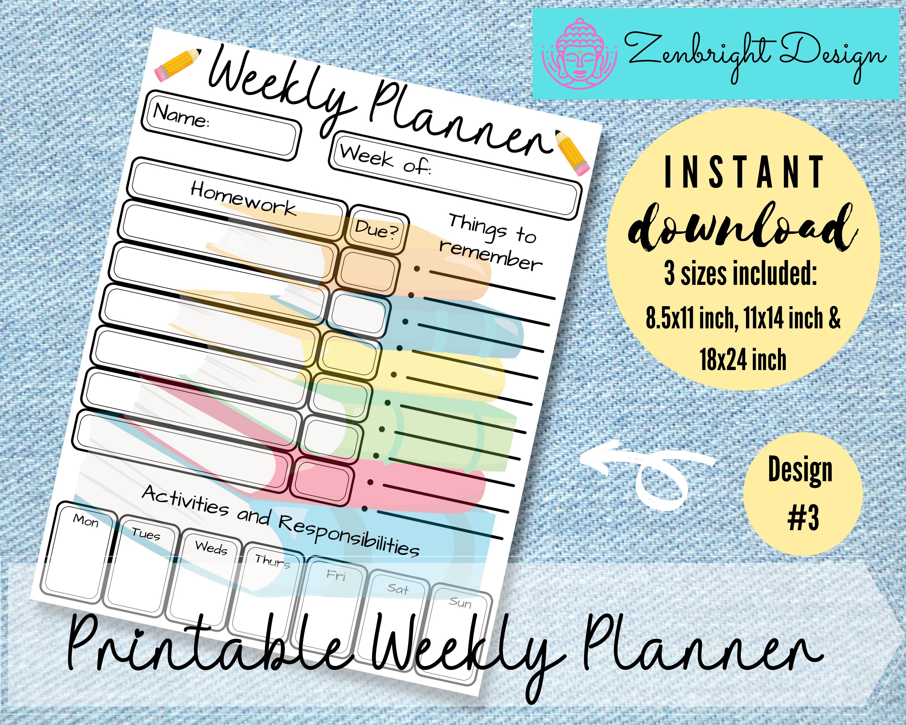 Kids Weekly School Planner Printable, Instant Download, Elementary ...